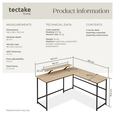 DESK MELROSE - CORNER DESK WITH A MOVABLE MONITOR STAND 130 CM ...