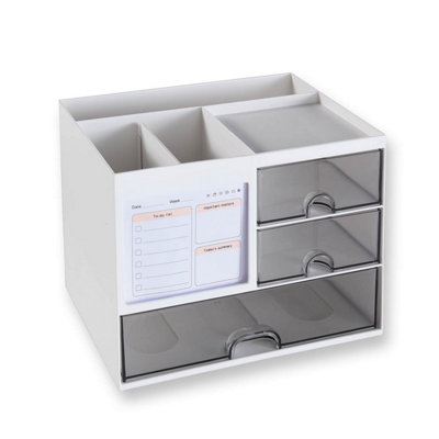 Desk Organiser with Memo Slot - Compact Stationery Holder with Drawers ...