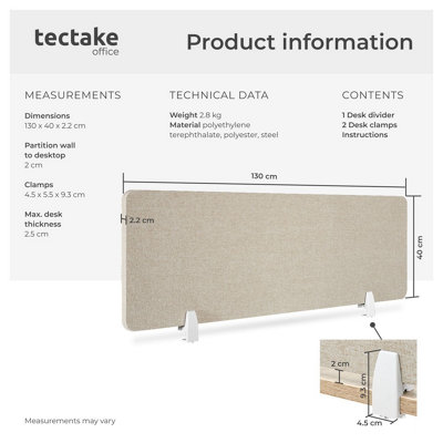 DESK PARTITION NOISY - SOUND-ABSORBING 130 X 40 CM - BEIGE