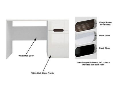 Desk with Drawer Computer Home Study Office Modern White Gloss Cabinet ...