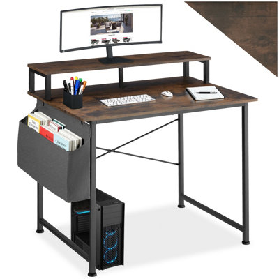 Desk - with shelving and fabric storage bag 120 cm - Industrial wood ...