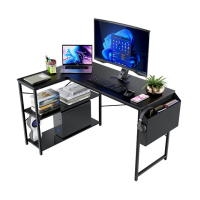 DeskMate Reversible L-Shaped Computer Desk with Storage Shelves ...
