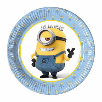 Despicable Me Paper Minions Stuart Party Plates (Pack of 8) Yellow/Blue ...