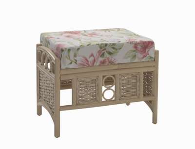 Desser Chelsea Natural Rattan Footstool Real Cane Indoor Cushioned ...