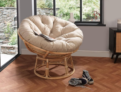 Desser Indoor Natural Rattan Papasan Chair with Cushion Adjustable Natural Cane Wicker Seat with UK Made