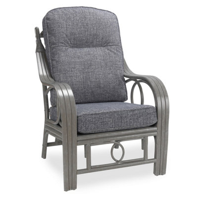 Desser Madrid Grey Conservatory Armchair Real Cane Rattan Indoor Chair with UK Sewn Cushion in Earth