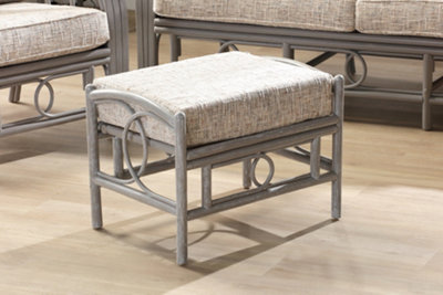 Desser Madrid Grey Natural Rattan Footstool Real Cane Indoor Cushioned ...