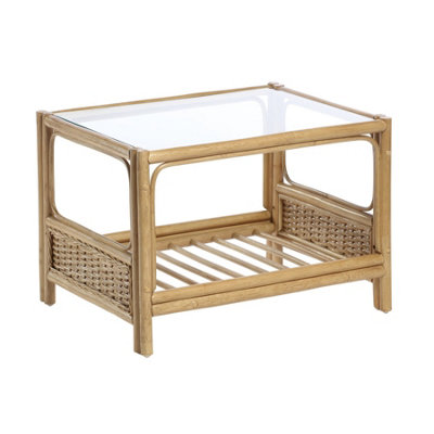 Desser Vale Light Oak Coffee Table with Glass Top - Natural Rattan ...