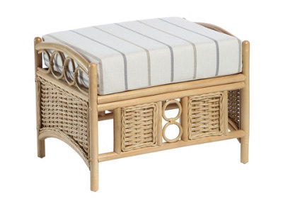 Desser Vale Light Oak Natural Rattan Footstool Cushioned Indoor Real ...