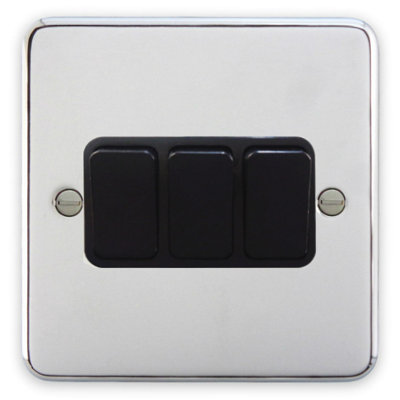 Deta 1905CHB Light Switch 3 Gang 2 Way 10 Amp (Polished Chrome / Black ...