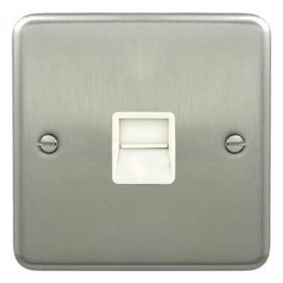 Deta 1962SCW Extension Telephone Socket 1 Gang Satin Chrome / White Insert