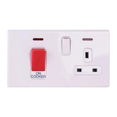 Deta 8654WHW Slimline Screwless 45A DP Cooker Control Unit with Neon White
