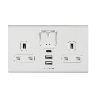 Deta 8668WHW Screwless 13A 2 Gang Switched USB Socket