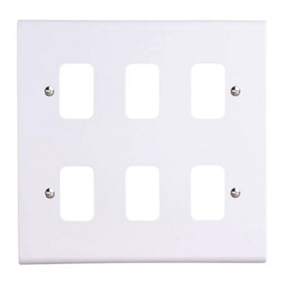 Deta G3305 Slimline Grid Switch Front Cover Plate 6 Gang (White)