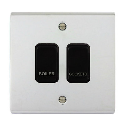 Deta Kitchen Grid Switch Polished Chrome / Black Switches - 2 Gang