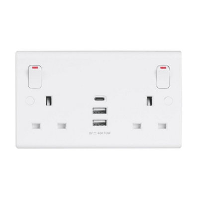 Deta S12882 Slimline Twin 13A Switch Socket c/w 3 x USB Ports ...
