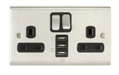 Deta SD1299SSB Switched Socket 13 Amp - 2 Gang & 3 x USB Ports ...