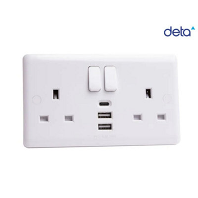 Deta Vimark VC1288 Switched Socket 2-Gang + 3 USB Ports 13A DETVC1288