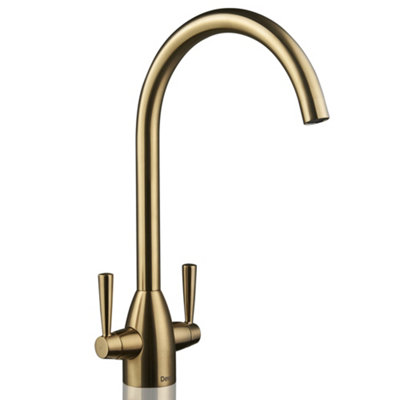 Deva Carlow Dual Lever Kitchen Sink Mixer Tap In Brushed Brass - Sleek ...
