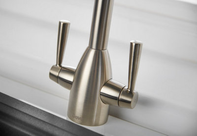 Deva Carlow Dual Lever Kitchen Sink Mixer Tap In Brushed Chrome - Sleek ...