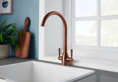 Deva Carlow Dual Lever Kitchen Sink Mixer Tap In Brushed Copper - Sleek ...