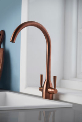 Deva Carlow Dual Lever Kitchen Sink Mixer Tap In Brushed Copper - Sleek ...