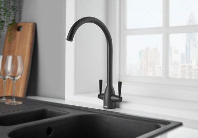 Deva Carlow Dual Lever Kitchen Sink Mixer Tap In Matte Black - Sleek ...