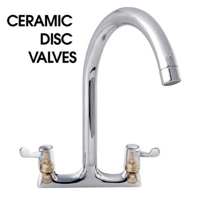 Deva Lever Action Deck Mounted Kitchen Sink Mixer Tap Chrome Swivel ...