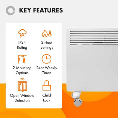 Devola 1000W Eco Electric Panel Heater with Adjustable Thermostat and ...