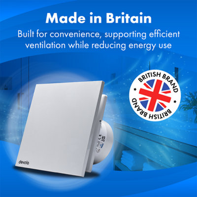 Devola 100mm Mixed Flow Bathroom Extractor Fan, 4 inch Quiet Tile ...