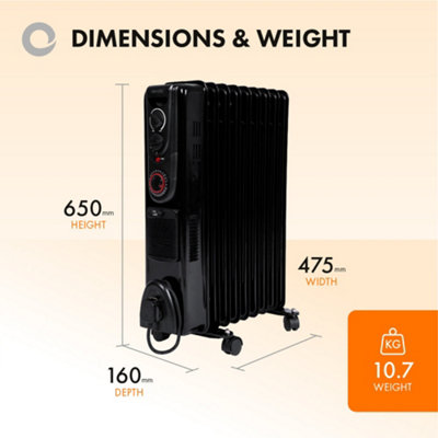 Devola 2500W Oil Filled Radiator Portable Fan Heater 5 Fin Timer Black