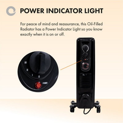 Devola 2500W Oil Filled Radiator Portable Fan Heater 5 Fin Timer Black