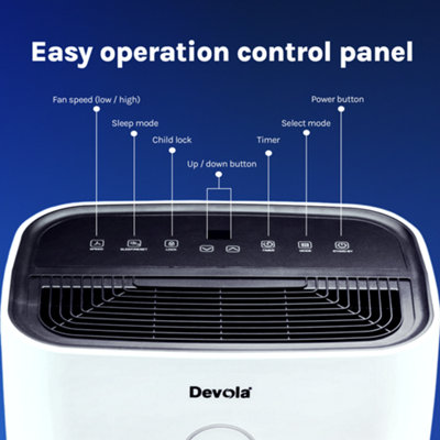 Devola 25L/day Low Energy Dehumidifier Air purifier Laundry Drying Dehumidifier