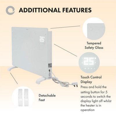 Devola Designer 2kW Smart Glass Panel Heater with Timer White - DVPW2000WH