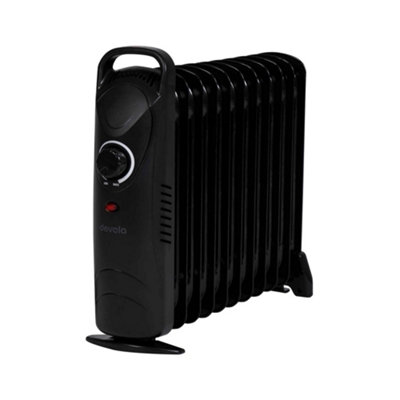 Devola Mini Oil Filled Radiator 1000W 11 Fin Black Adjustable Electric ...
