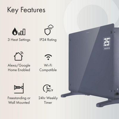 DEVOLA SMART ELECTRIC GLASS PANEL HEATER 2500W WITH WIFI & ALEXA, TIMER ...