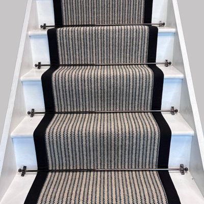 Devonian Stripe Raleigh Wool Stair Runner With 100% Cotton Black Border ...