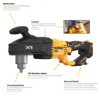 Dewalt 18v DCD444N-XJ Cordless Brushell Right Angle Driver Stud & Joist ...