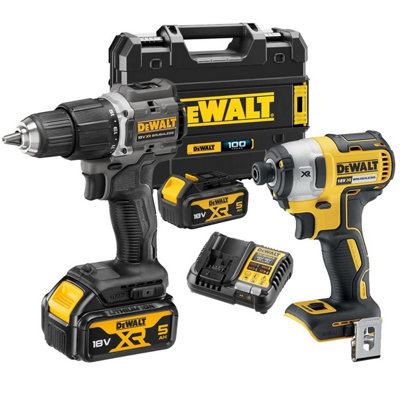 Dewalt 18v XR Brushless Twin Pack - Compact Combi Hammer Drill + DCF850N Impact