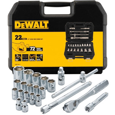Dewalt 22 Piece General Maintenance Kit Spanner Mechanics Socket Set 1/ ...