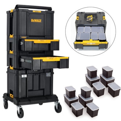 Dewalt 5 Piece Tstak Tower 2 Drawer Units Deep Case + Tote Wheeled Cart ...
