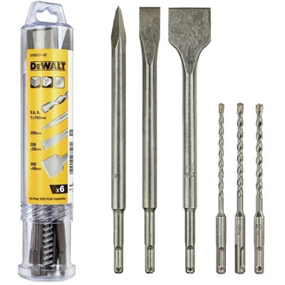 Dewalt 6 Piece SDS+ Flat Chisels + Point + Drill Bit Set SDS PLUS ...