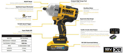 Dewalt DCF961H2T High Torque 1/2in Impact Wrench 18V 2x POWERSTACK 5.0Ah + Tstak