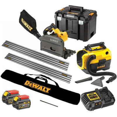 Dewalt DCS520T2-KR-VAC 54v XR FLEXVOLT Plunge Saw - 2x6.0ah + 2 Guide ...