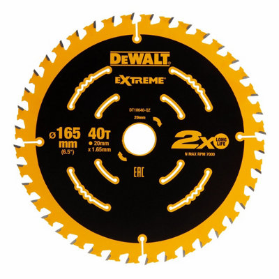 Dewalt DT10640 Circular Saw Blade 165 x 20mm x 40 Tooth Extreme Framing ...