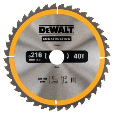DeWALT DT1953 Construction Circular Saw Blade 216 x 30mm x 40T Nail ...