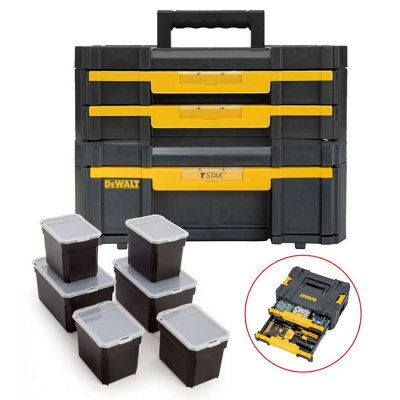 Dewalt TStak Twin Pack IV + III Tool Storage Box + 2 Shallow Drawers ...