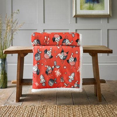 Deyongs Rocking Robin Cuddly Sherpa Fleece Reversible Throw