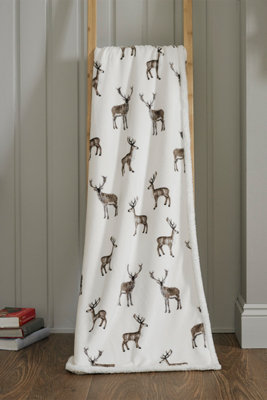 Deyongs Sterling Stag Cuddly Sherpa Fleece Reversible Throw | DIY at B&Q