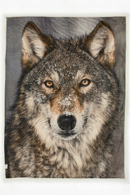 DEYONGS WOLF PRINTED THROW WITH FAUX FUR BACK
